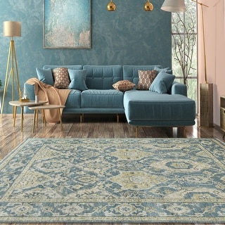 Hand Knotted Aqua Turkish Oushak Wool Arts & Craft Area Rug - 7' 9'' x ...