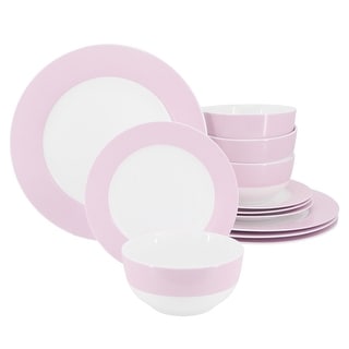 Martha Stewart 12 Piece Banded Fine Ceramic Dinnerware Set in Blush ...