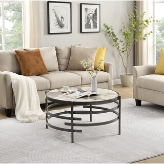 32.48" Round Coffee Table With Sintered Stone Top&Sturdy Metal Frame ...