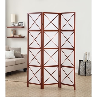 Roundhill Furniture Walnut 3-Panel Screen Room Divider - Bed Bath ...