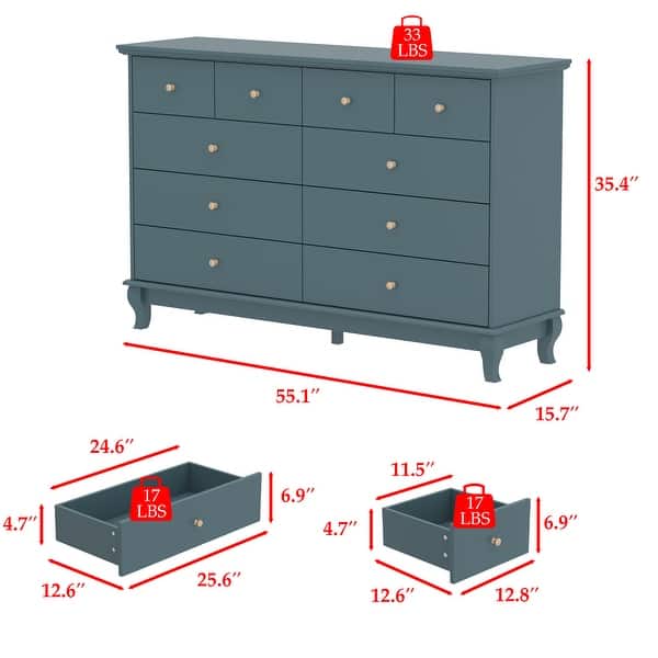 55.1"W Lacquer Dresser Long Dresser for Bedroom Chest of Drawers - Bed ...