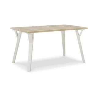 Quip 55 Inch Dining Table, White Wood, Smooth Melamine Surface, Angled ...