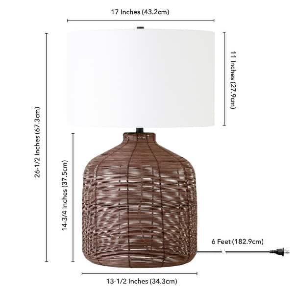 Jolina 27" Tall Oversized/Rattan Table Lamp with Fabric Shade - Bed ...