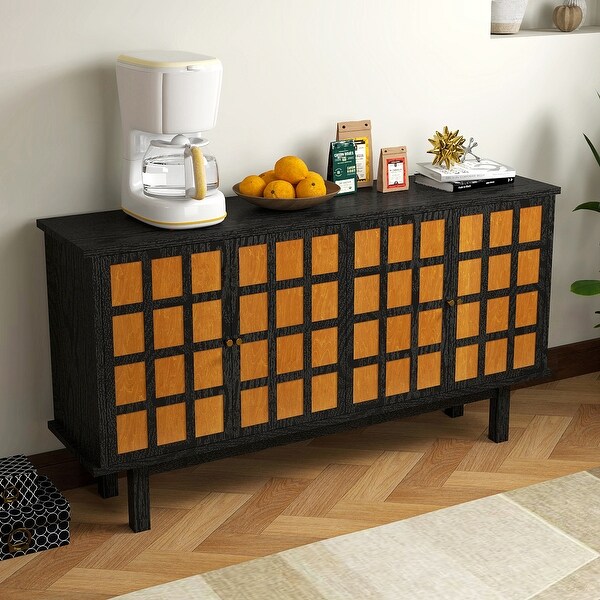 Modern Wood TV Stand Slatted Media Console for Living Room Wooden Furniture for Living Room Bedroom Black