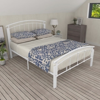Matte White Metal Beds Frame with 13-Piece Metal Slat Frame, Mattress ...