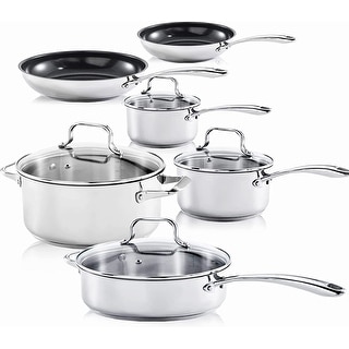 Stainless Steel Pots and Pans Set Ceramic Nonstick, 10 Pieces ...