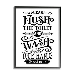 Stupell Flush & Wash Hands Vintage Style Text Typography Framed Wall ...