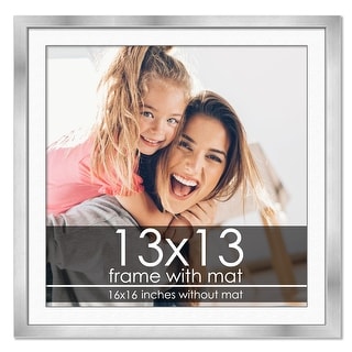 13x13 Frame with Mat - Silver 16x16 Frame Wood Made to Display Print or ...