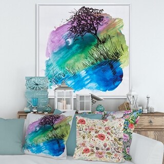 Designart "Silhouette of Tree on The Riverbank At Night" Modern Framed ...