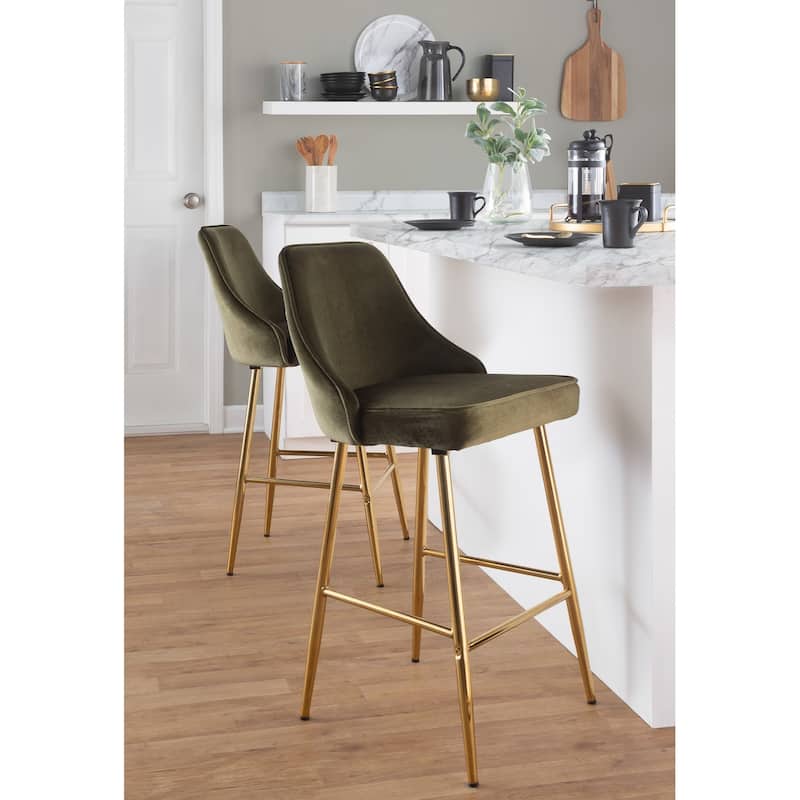 LumiSource Marcel Glam Velvet Gold Metal Counter Stools (Set of 2) - On ...