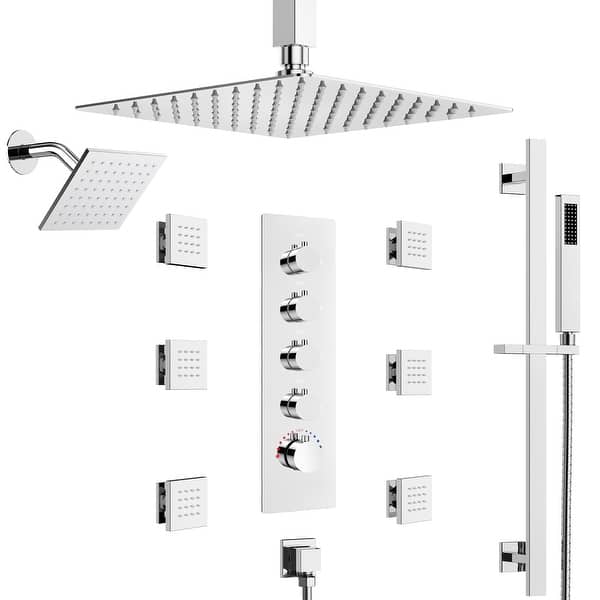 Thermostatic Rainfall Shower System with Handheld Spray, 16" & 6" Dual ...