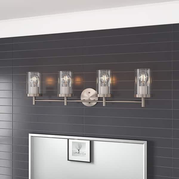 Brushed Nickel 4-Light Cylinder Glass Shade Vanity Light for Bathroom ...