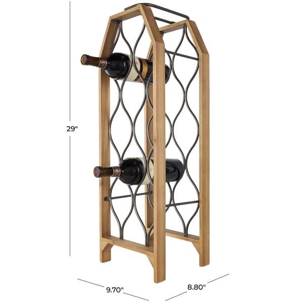 Brown Wood 11 or 8 Slot Geometric Wine Rack with Gray Metal Curved ...