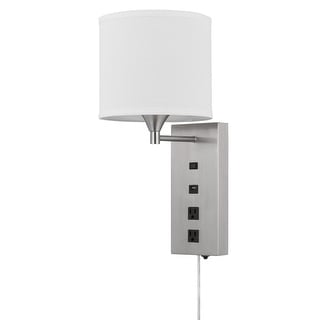 Rexi 19 Inch Modern Metal Wall Lamp, USB, 2 Power Outlets, White ...