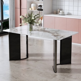 Marble Tabletop Rectangular Dining Table with MDF Legs - Bed Bath ...