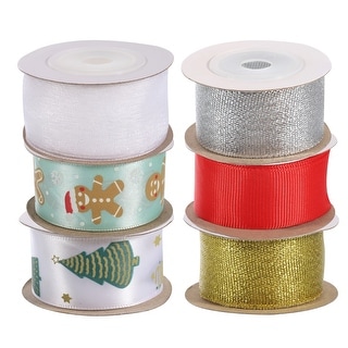 6 Roll Christmas Ribbons 5 Yards Gold Silver Strip Christmas Tree Red ...