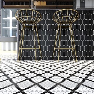 Merola Tile Metro 1" Hex Matte White w/Black Diamond 10-1/4" x 11-7/8 ...