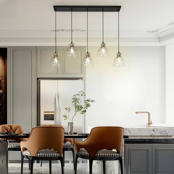 Elisie Modern Linear Chandelier 5-Lights Water Glass Pendant Light Hammered Kitchen Island Bar ...