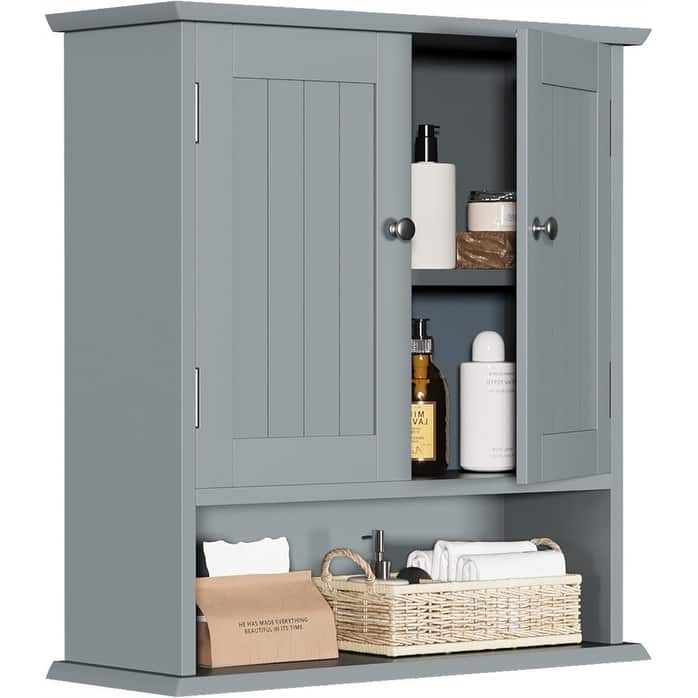 Grey Bathroom Wall Cabinet with Adjustable Shelves - Overstock - 42755040
