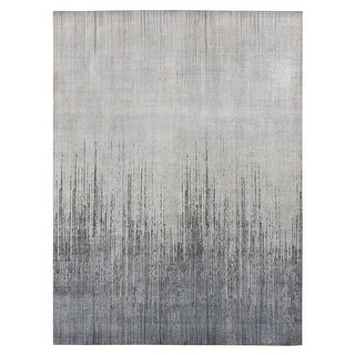 Shahbanu Rugs Medium Gray, Vertical Ombre Design, Pure Silk, Hand ...