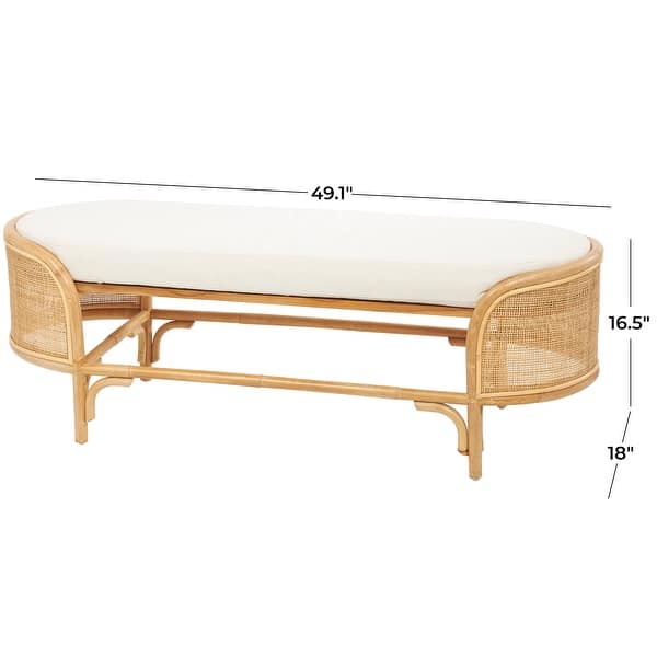 Brown Rattan Handmade Oval Bench with White Fabric Cushion - Bed Bath ...