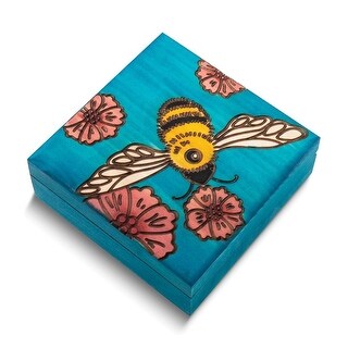 Curata Handcrafted Solid Wood Blue Bee Carved and Painted Keepsake Box ...