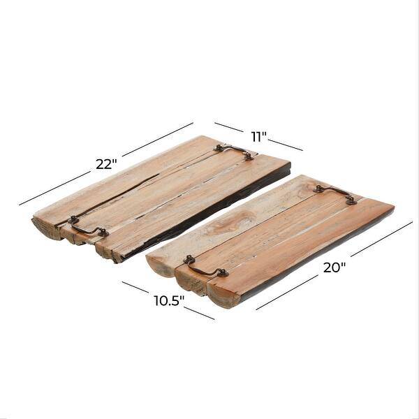 Brown Teak wood Rustic Tray Set of 2 - S/2 20", 22"H - Bed Bath ...
