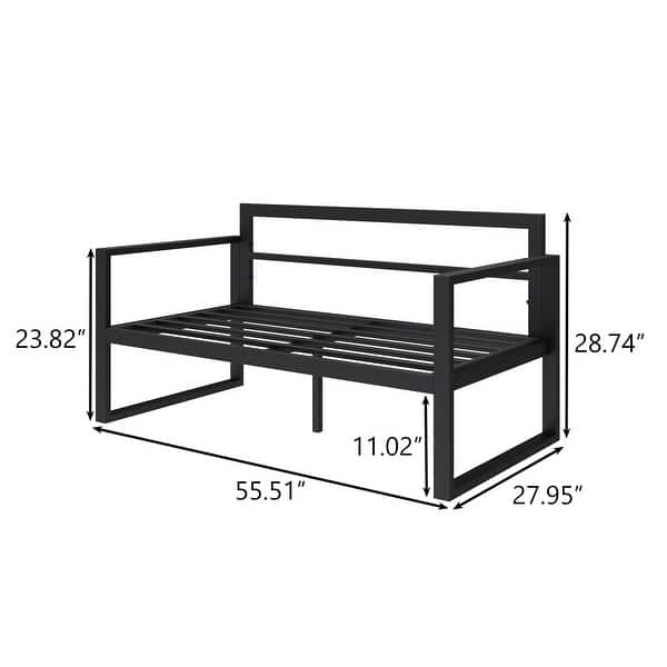 Patio Furniture Metal Couch 2-Seat All-Weather Outdoor Black Metal Sofa ...