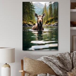 Designart "Brown Green Moose Oceanic Serenity" Moose Wall Art Living ...