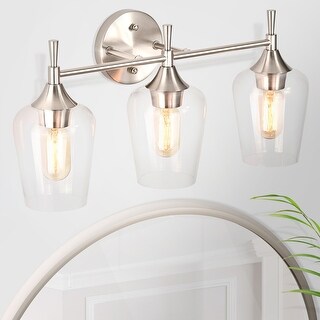 Brushed Nickel 3-Light Modern Vanity Light with Clear Wine Glass Shades ...