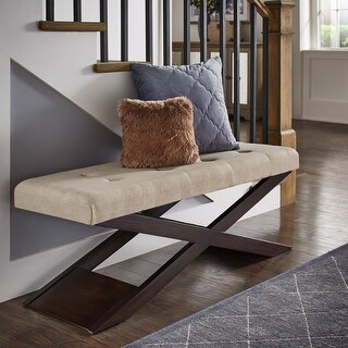 Marzala Beige Linen Wood X-Base Bench - On Sale - Bed Bath & Beyond ...