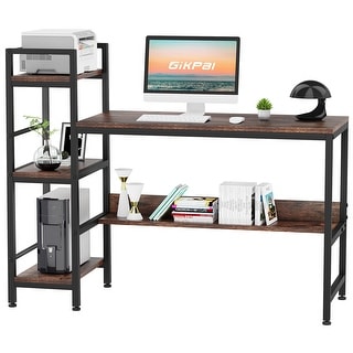 55" Reversible Computer Desk with Shelves, Writing Table for Small ...