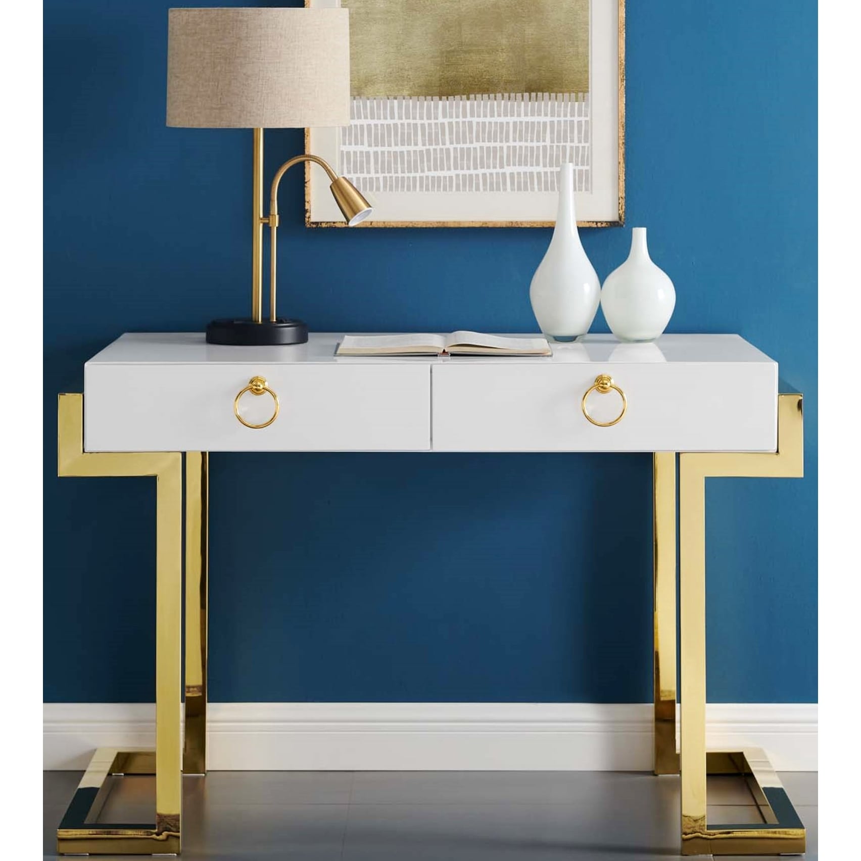 Contemporary Modern Geometric Design Gold Writing Desk - Bed Bath ...