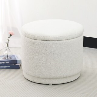 Adeco Velvet Round Storage Stool Gold Plating Base Storage Ottoman - On ...