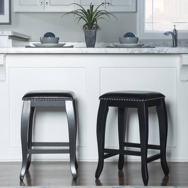Hillsboro Faux Leather Square Top 24-inch Counter Stool - Bed Bath ...