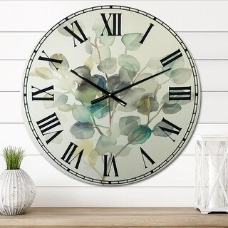 Designart 'Eucalyptus leaves I' Farmhouse Large Wall CLock - Bed Bath ...