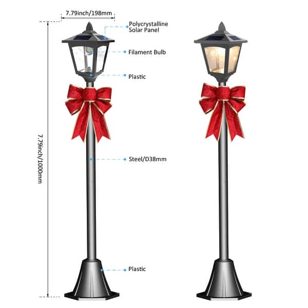 Kanstar 42" Outdoor Solar Vintage Mini Street Lamp Post Light ...