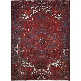 Shahbanu Rugs Chili Pepper Red Vintage Persian Heriz Design Even Wear ...