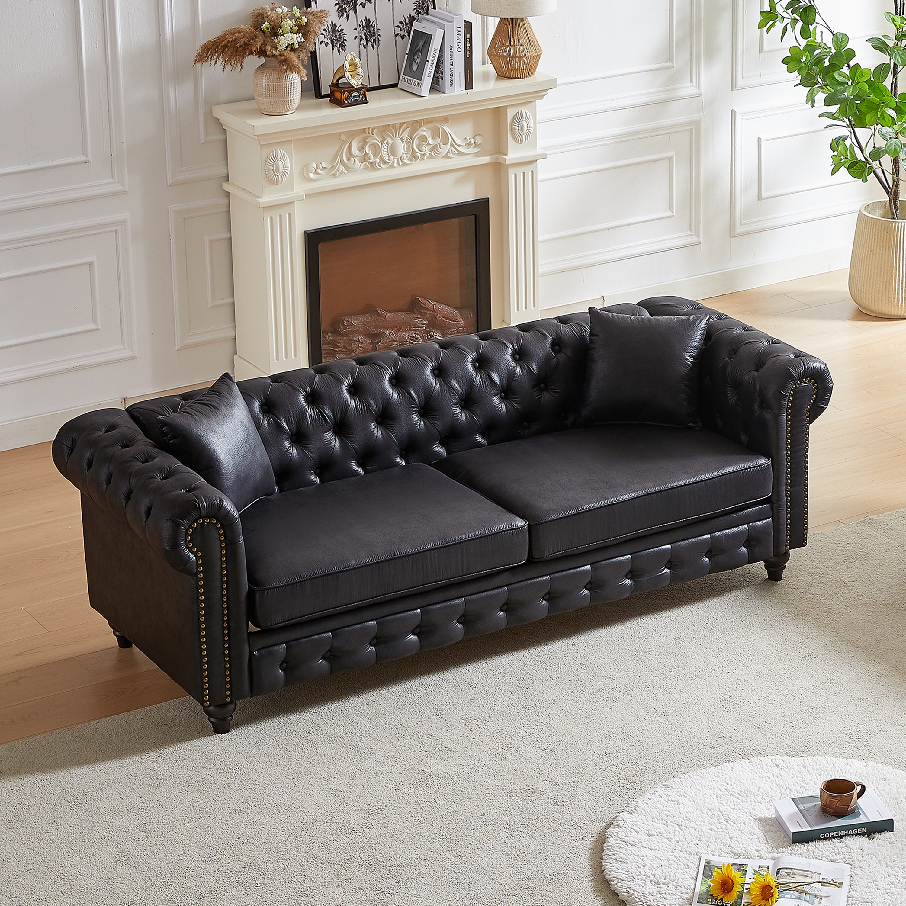 Black chesterfield couch store