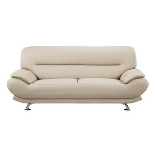 Faux Leather Upholstered Wooden Sofa with Tufted Cushioned Back, Cream ...