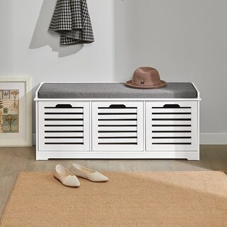 White Storage Bench with 3 Drawers & Padded Seat Cushion, Hallway Bench ...