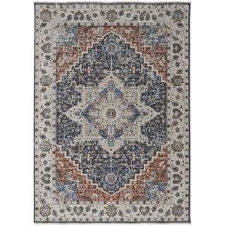 8' X 10' Ivory Blue And Red Floral Power Loom Area Rug With Fringe - 3 ...