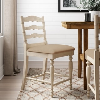 Linon Katy Antique White Wood Upholstered Counter Stool - Bed Bath ...