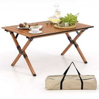 Gymax Folding Aluminum Camping Table w/ Carry Bag Roll-Up Picnic Table ...