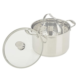 Wolfgang Puck 7qt Stainless Steel Pot w/Strainer & Tempered Glass Lid ...