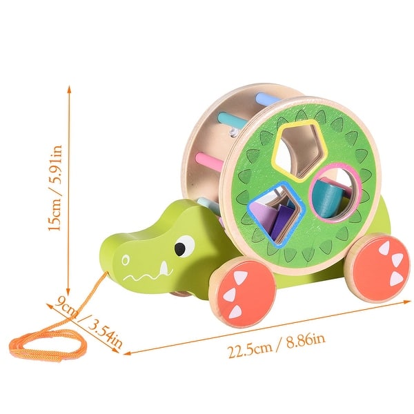 Wooden Pull Toy A-Crocodile , Shape Sorter Push Pull Toy Car for Toddlers, Best Gifts for 2 3 4 ...