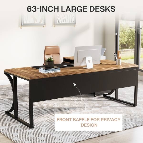 63-inch L-shapped Executive Desk Computer Desks with Wheeled File ...