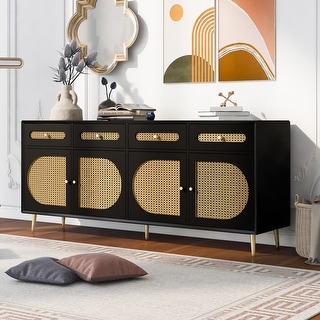 Boho Style TV Stand for TVs up to 65",Woven TV Media Console Table with ...