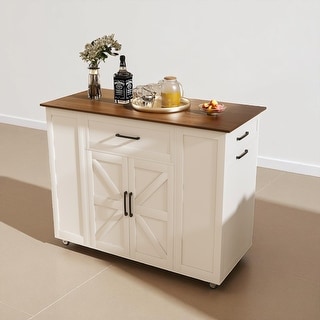 46" Rustic Kitchen Island Cart with Power Outlet, Wood Top, Storage ...