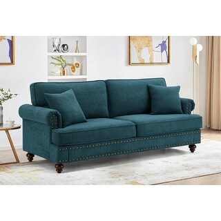Modern Green Chenille Sectional Love Seat Couch with Brown Legs - Bed ...